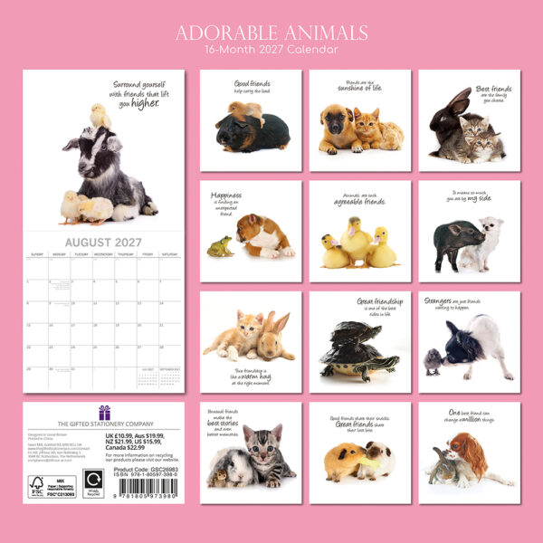 2027 Square Wall Calendar - Adorable Animals | Wholesale Stationery